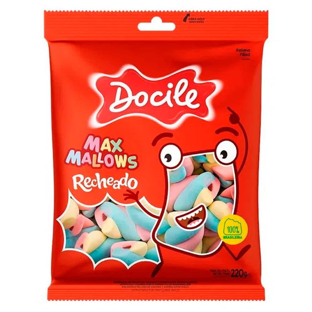Marshmallow Maxmallows Recheado Colorido 220G DOCILE - Loja Santo Antonio